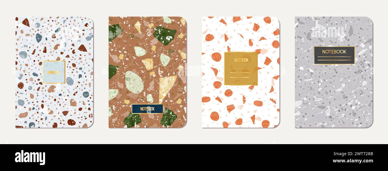 Note book cover design. Terrazzo abstract background made of natural ...