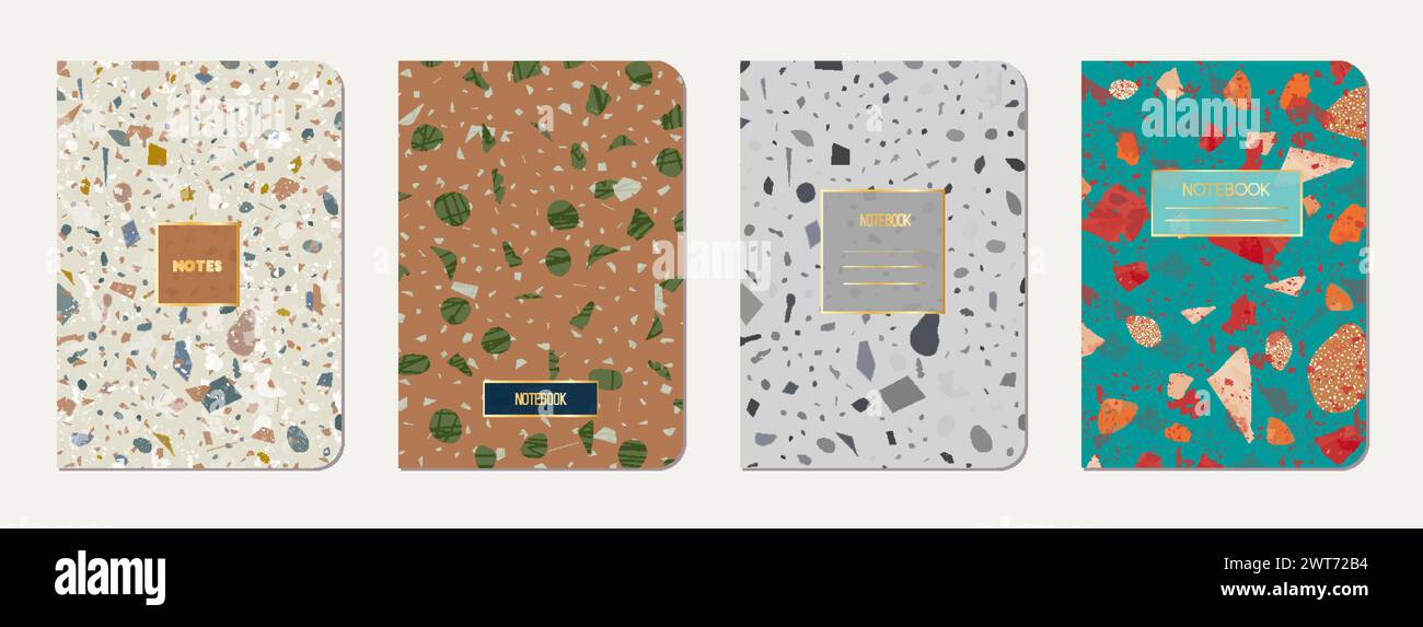 School diary cover design. Terrazzo abstract background made of natural ...