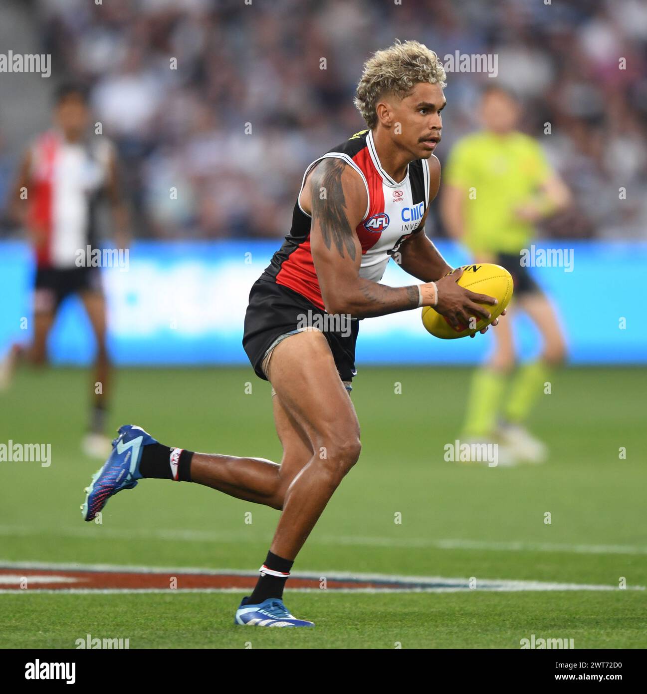 Geelong, Australia. 16th Mar, 2024. Liam Henry of the Saints is seen in ...