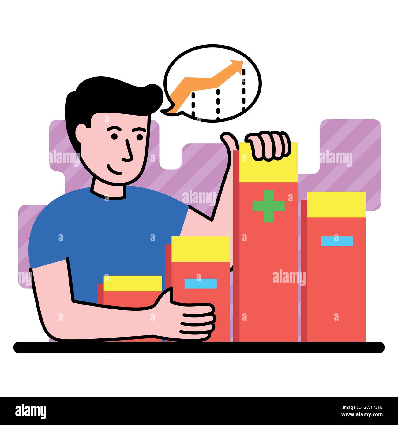 vector flat illustration of manager who shows a good business stats ...