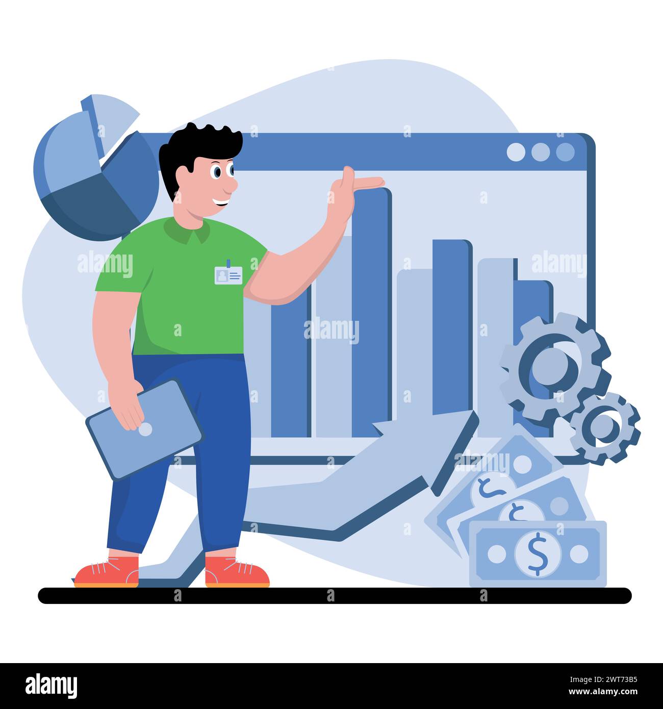 vector image with manager who conducts training on financial profit ...