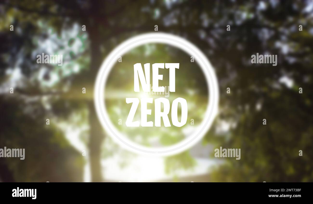 Net zero symbol on blurry nature background. Net zero concept Stock ...