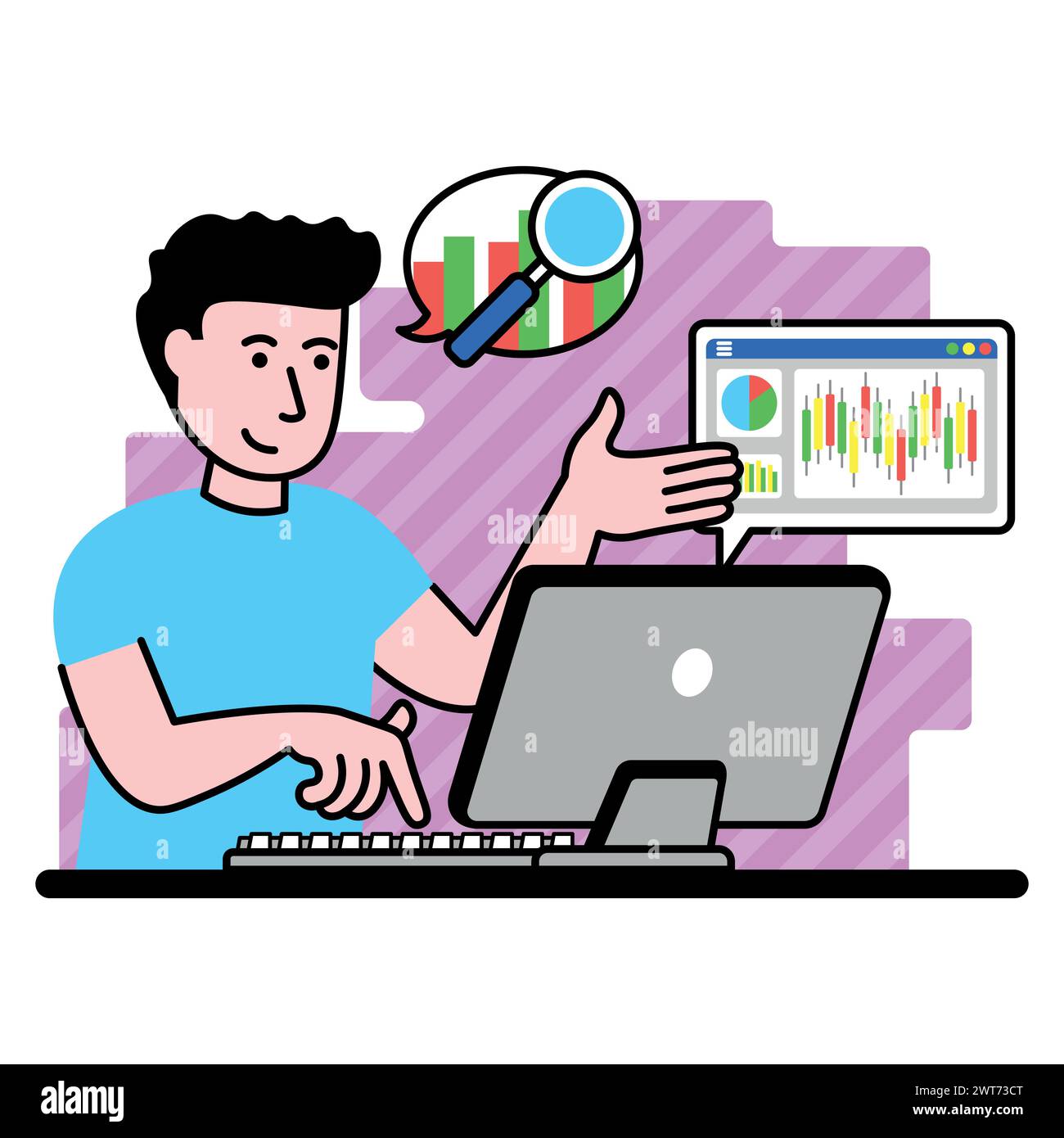 vector flat illustration of online trader who controlled his business ...