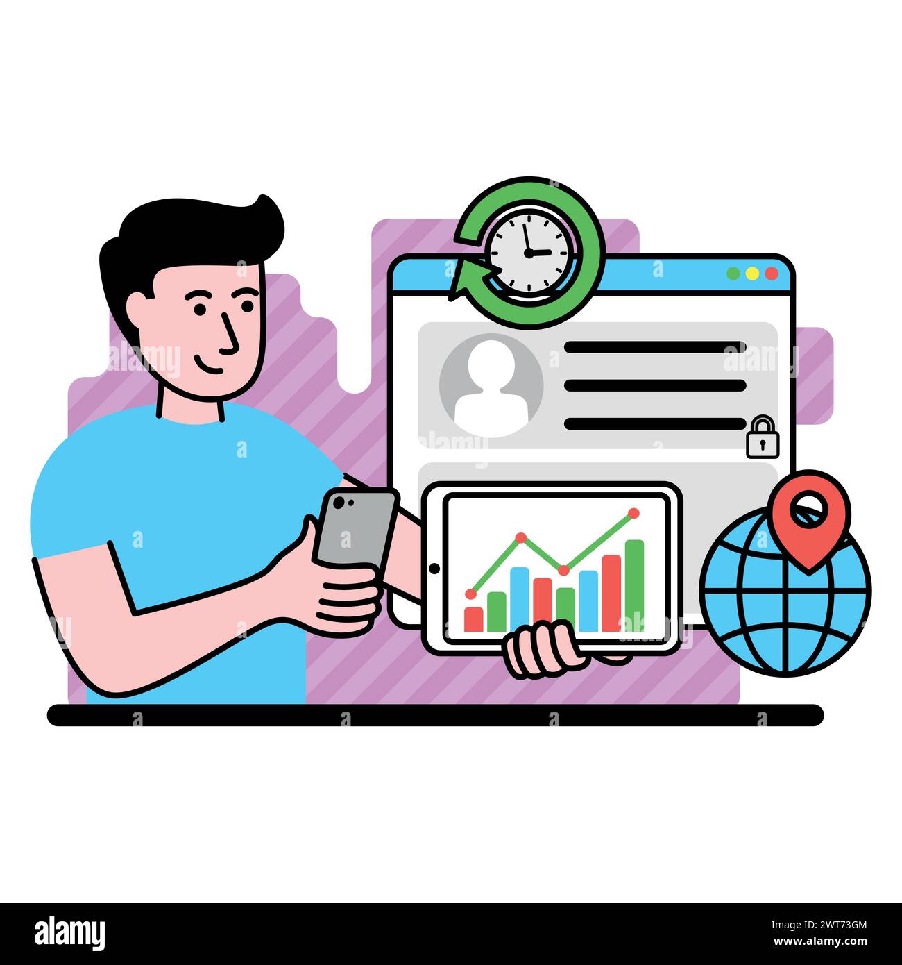 vector image with the person demonstrates how the personal account and ...