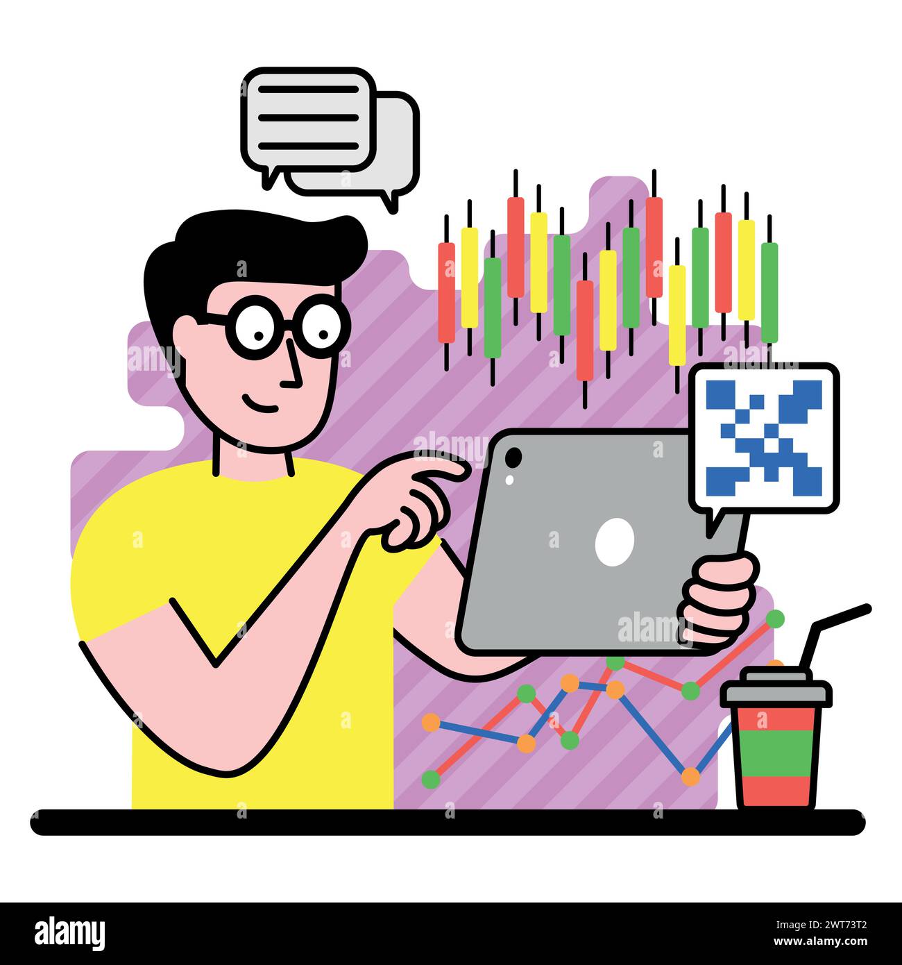 vector image with a man who explores business trends and new methods Stock Vector Image & Art ...