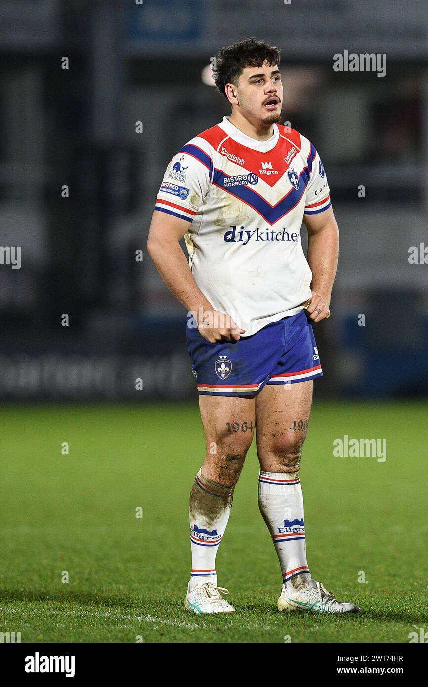 Wakefield, England - 15th March 2024 Wakefield Trinity's Caleb Uele ...