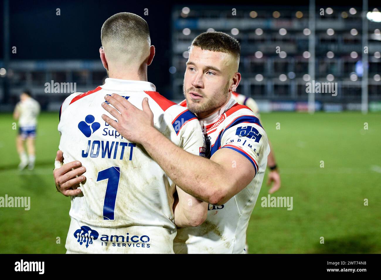 Wakefield, England - 15th March 2024 Wakefield Trinity's Max Jowitt and ...