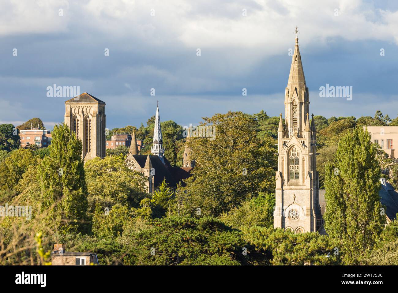 St Stephen's church and St Peter's church towers amongst trees in ...