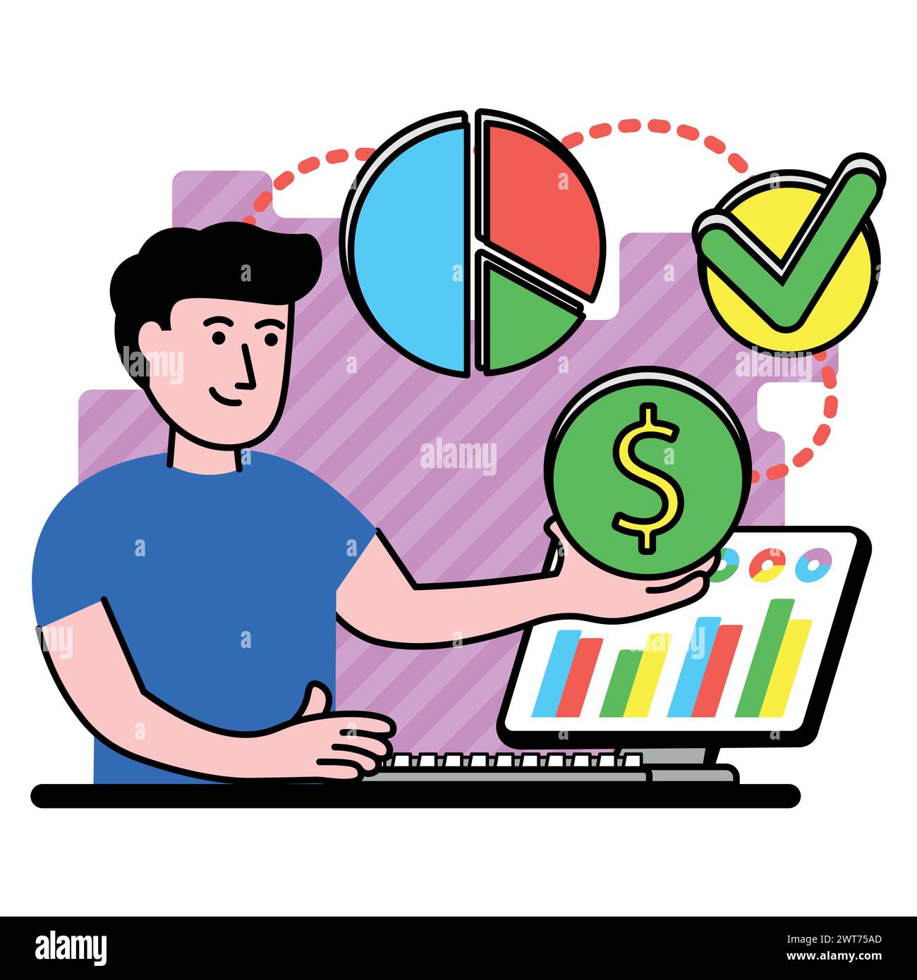 vector image with businessman impressed with his achievements in the ...