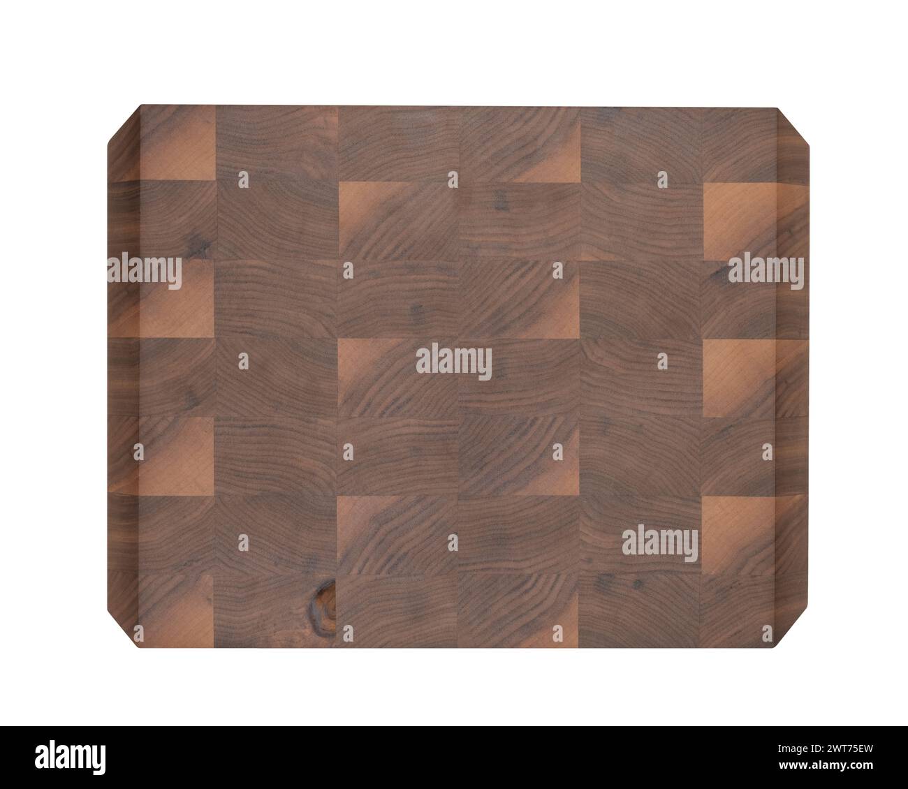 Bespoke black walnut edge grain cutting board isolated on white ...