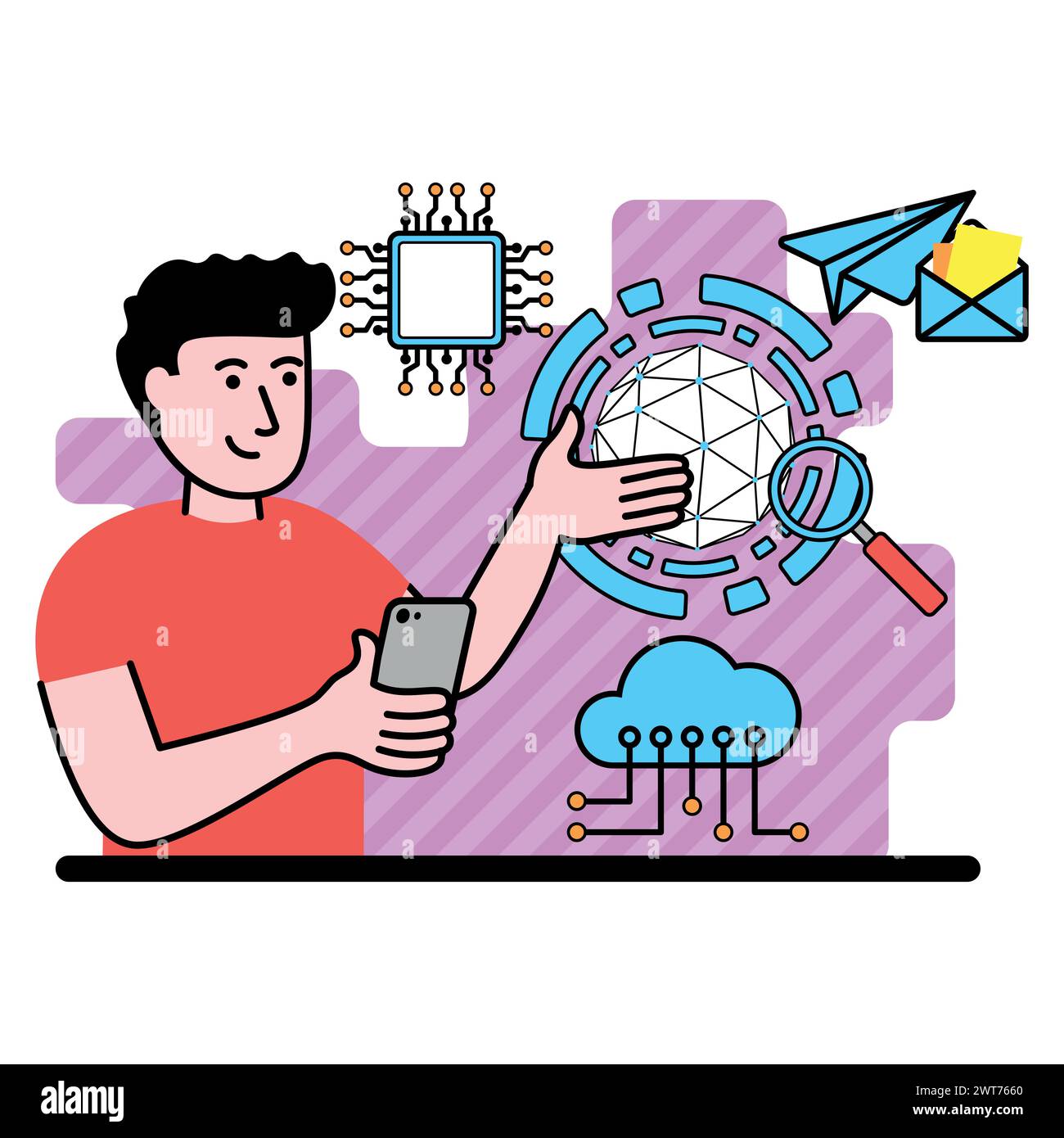 vector image with the man man explores the world of digital ...