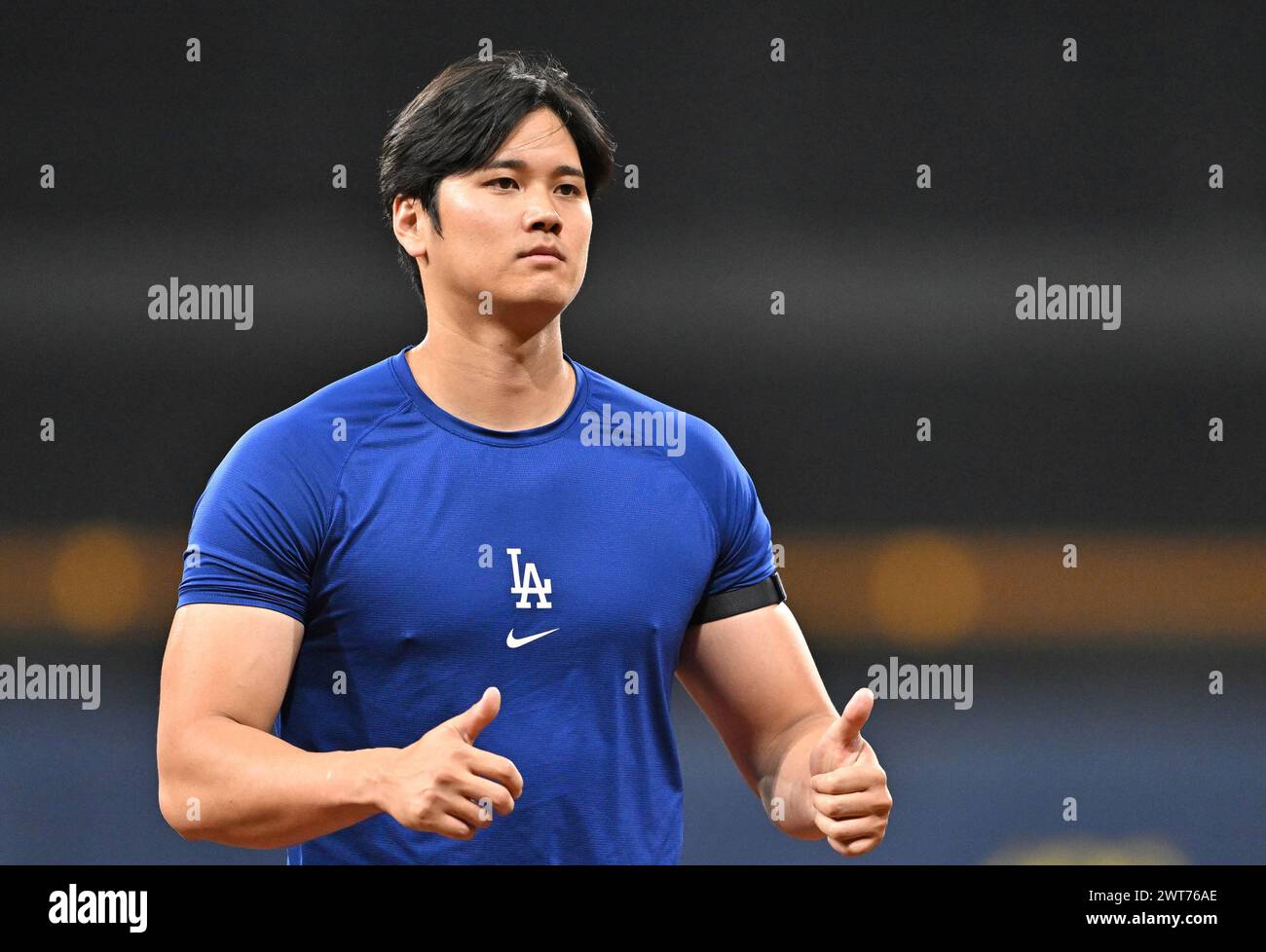 Shohei Ohtani, MLB Los Angeles Dodgers' Japanese baseball player, attends a practice in Seoul ...