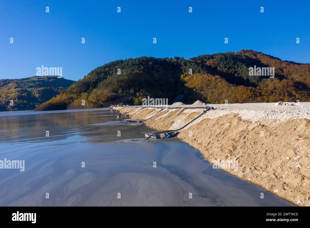 Aerial view of heavy metal contamination from a copper mine. Mining ...