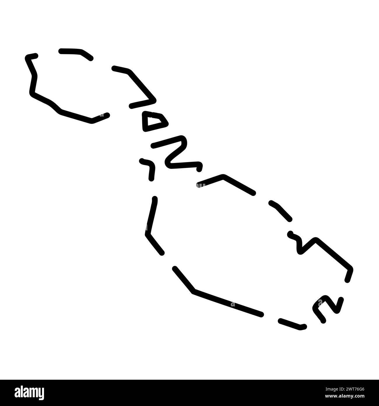 Malta country simplified map. Black broken outline contour on white ...