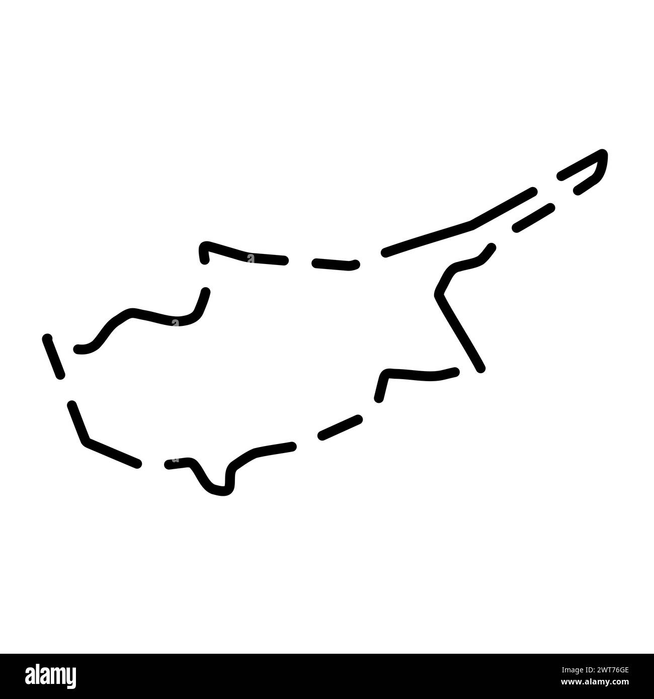 Cyprus country simplified map. Black broken outline contour on white ...