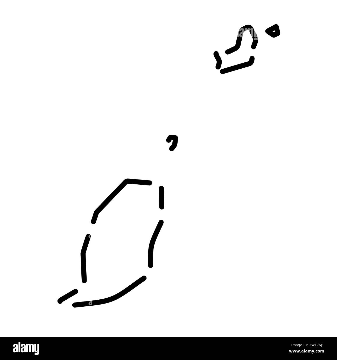 Grenada country simplified map. Black broken outline contour on white ...