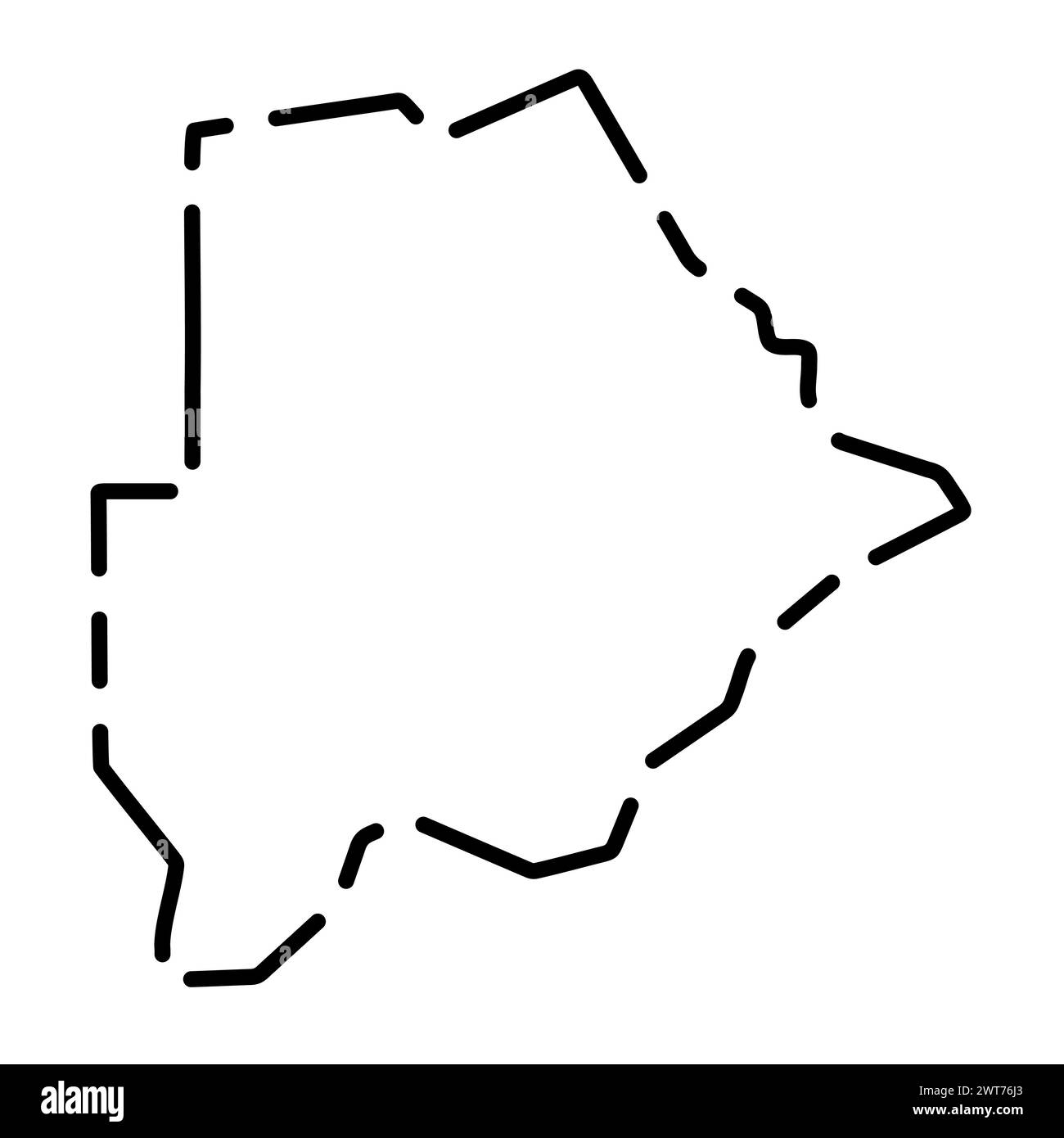 Botswana country simplified map. Black broken outline contour on white ...