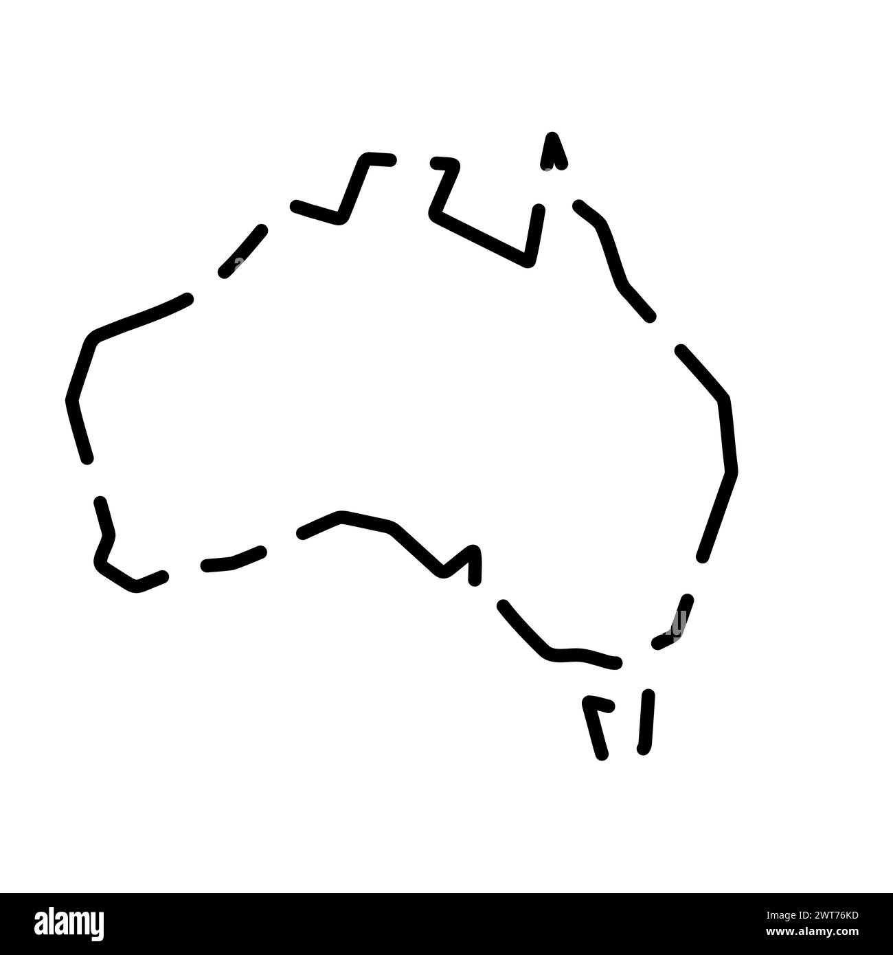 Australia country simplified map. Black broken outline contour on white ...