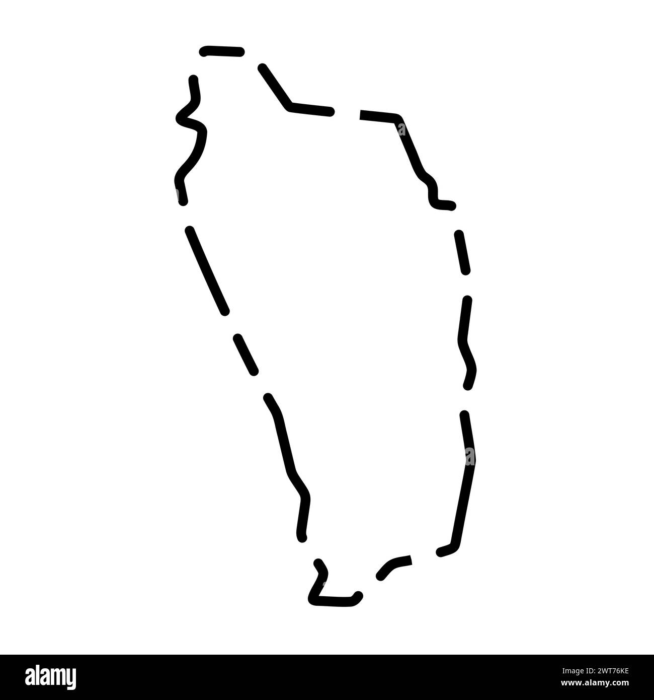 Dominica country simplified map. Black broken outline contour on white ...