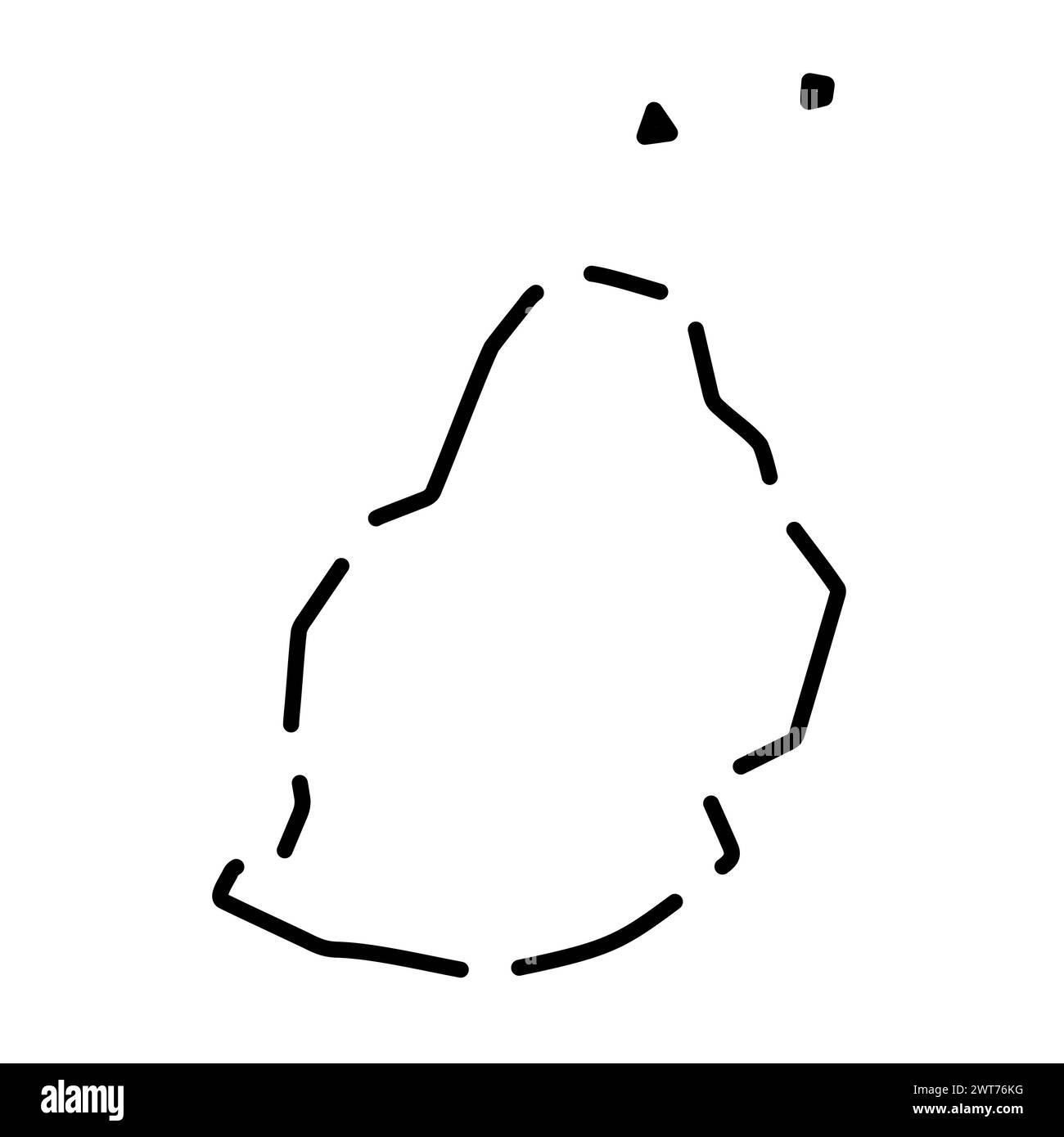 Mauritius country simplified map. Black broken outline contour on white ...