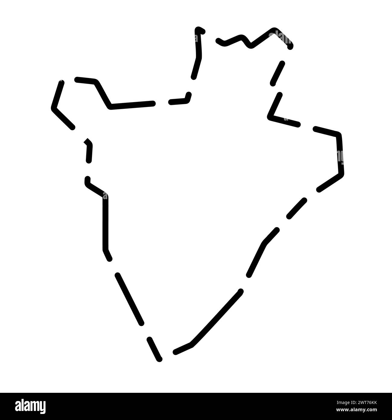Burundi country simplified map. Black broken outline contour on white ...