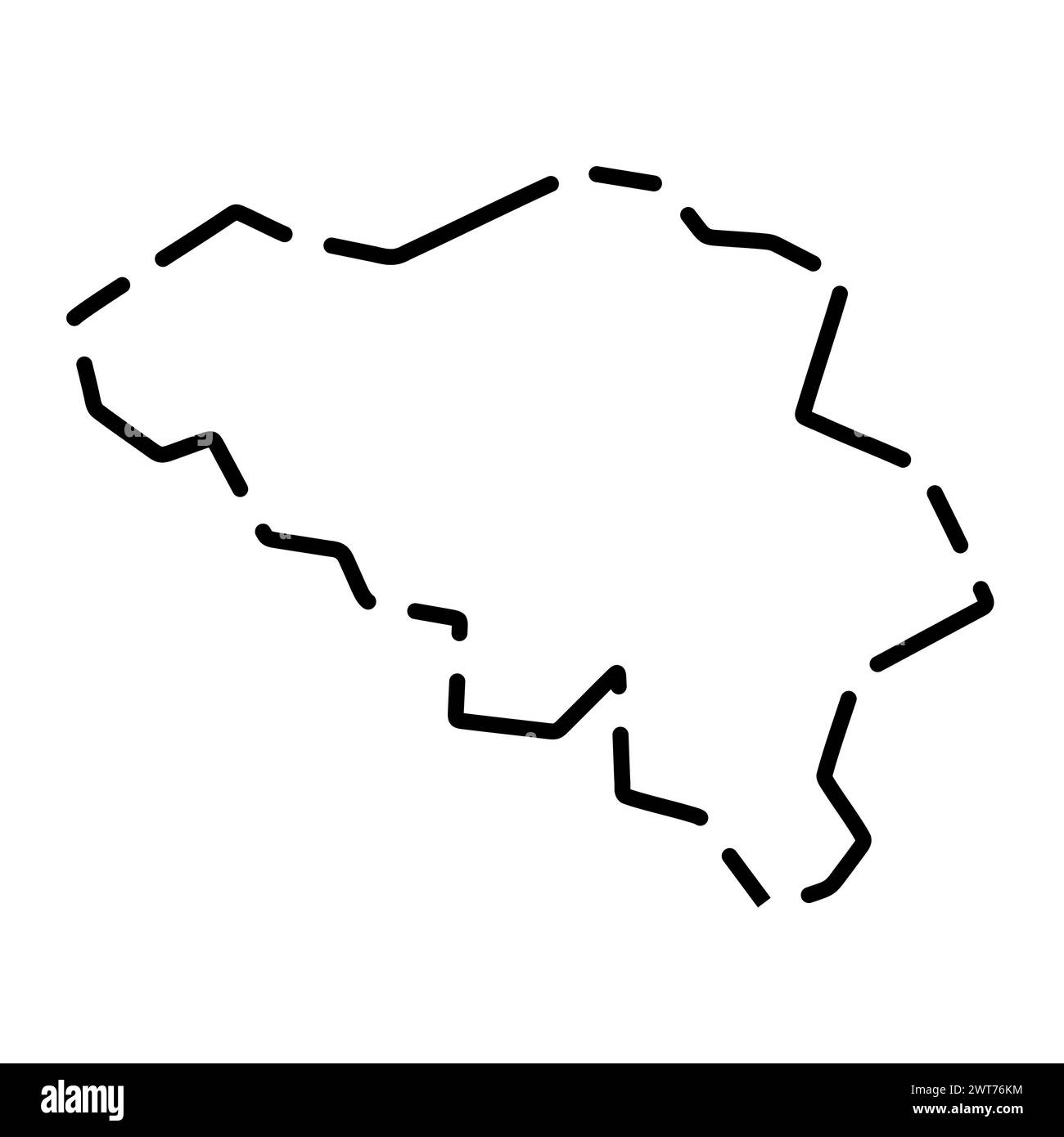 Belgium country simplified map. Black broken outline contour on white ...