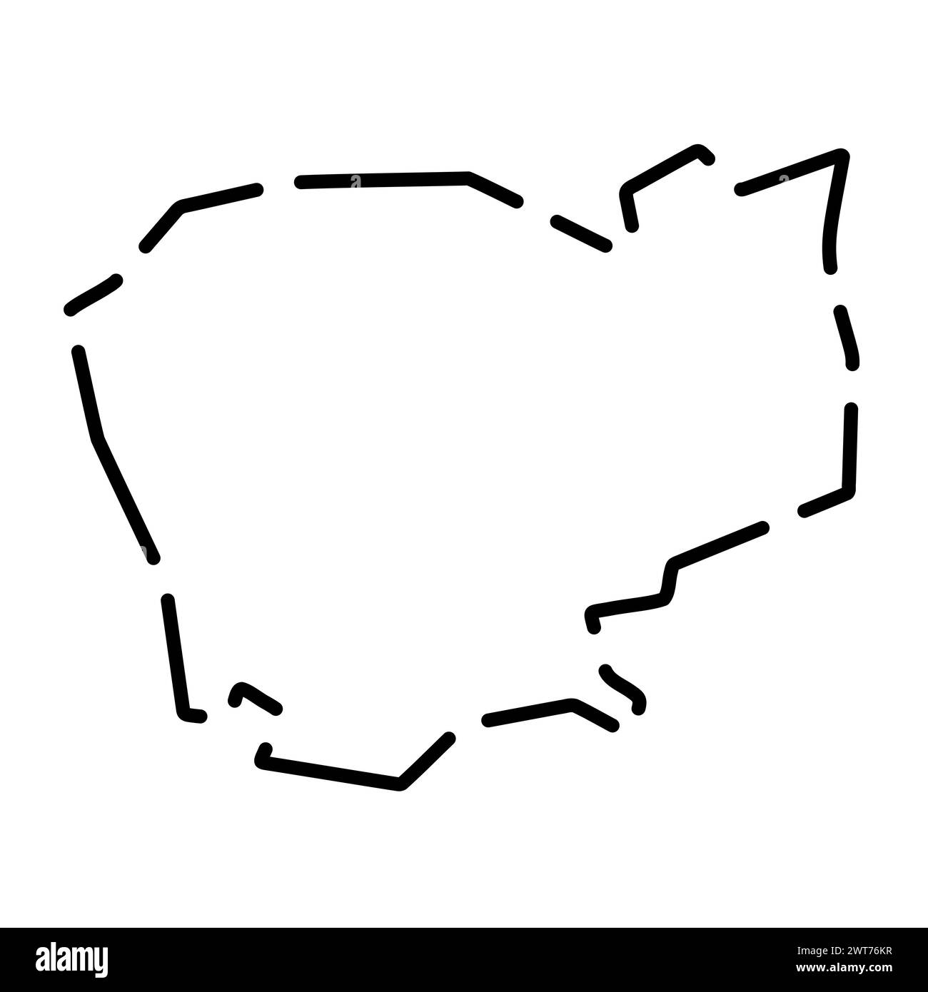 Cambodia country simplified map. Black broken outline contour on white background. Simple vector ...