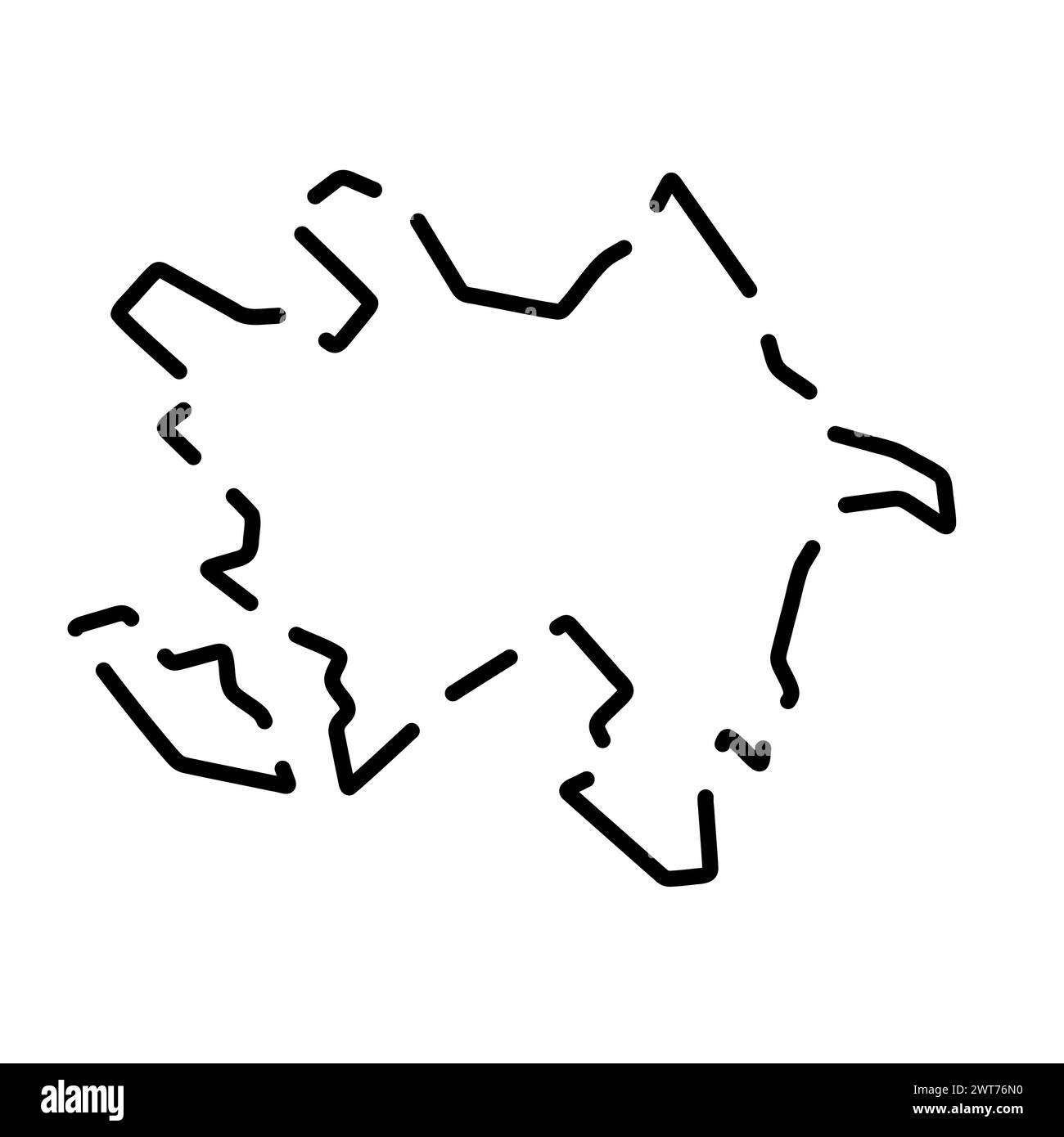 Azerbaijan country simplified map. Black broken outline contour on ...