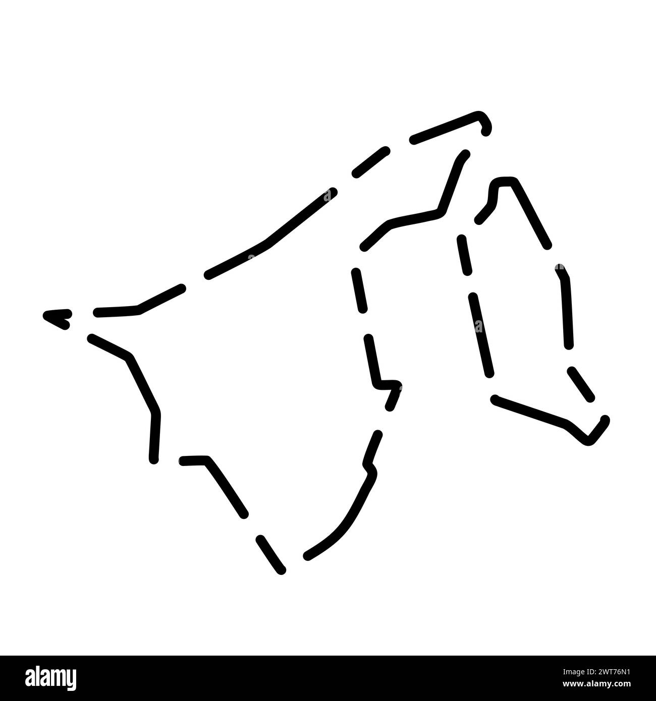 Brunei country simplified map. Black broken outline contour on white ...