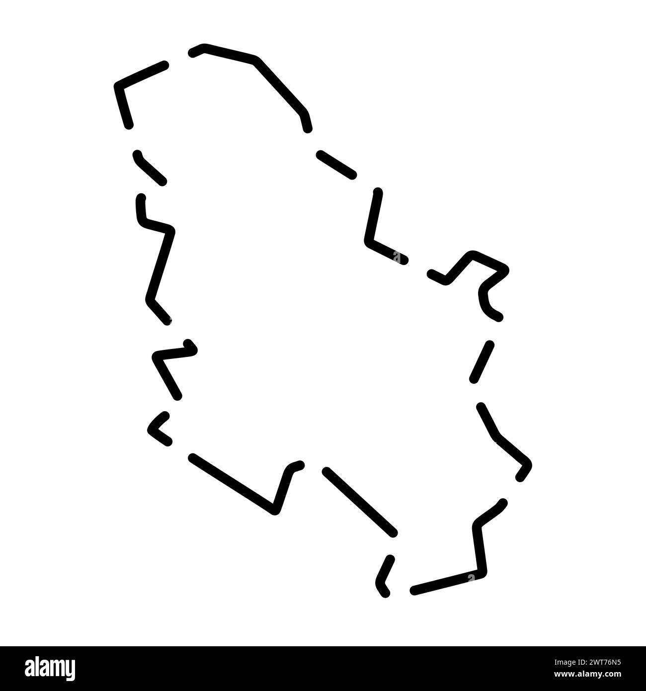 Serbia country simplified map. Black broken outline contour on white ...