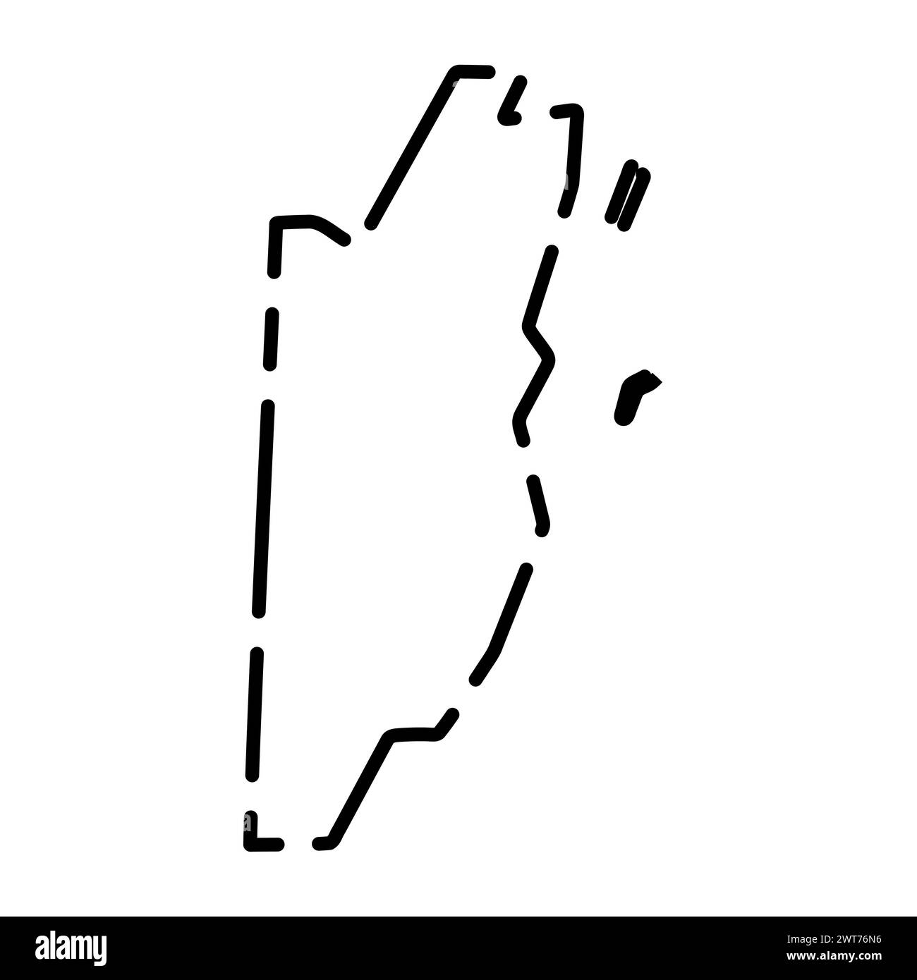 Belize country simplified map. Black broken outline contour on white ...