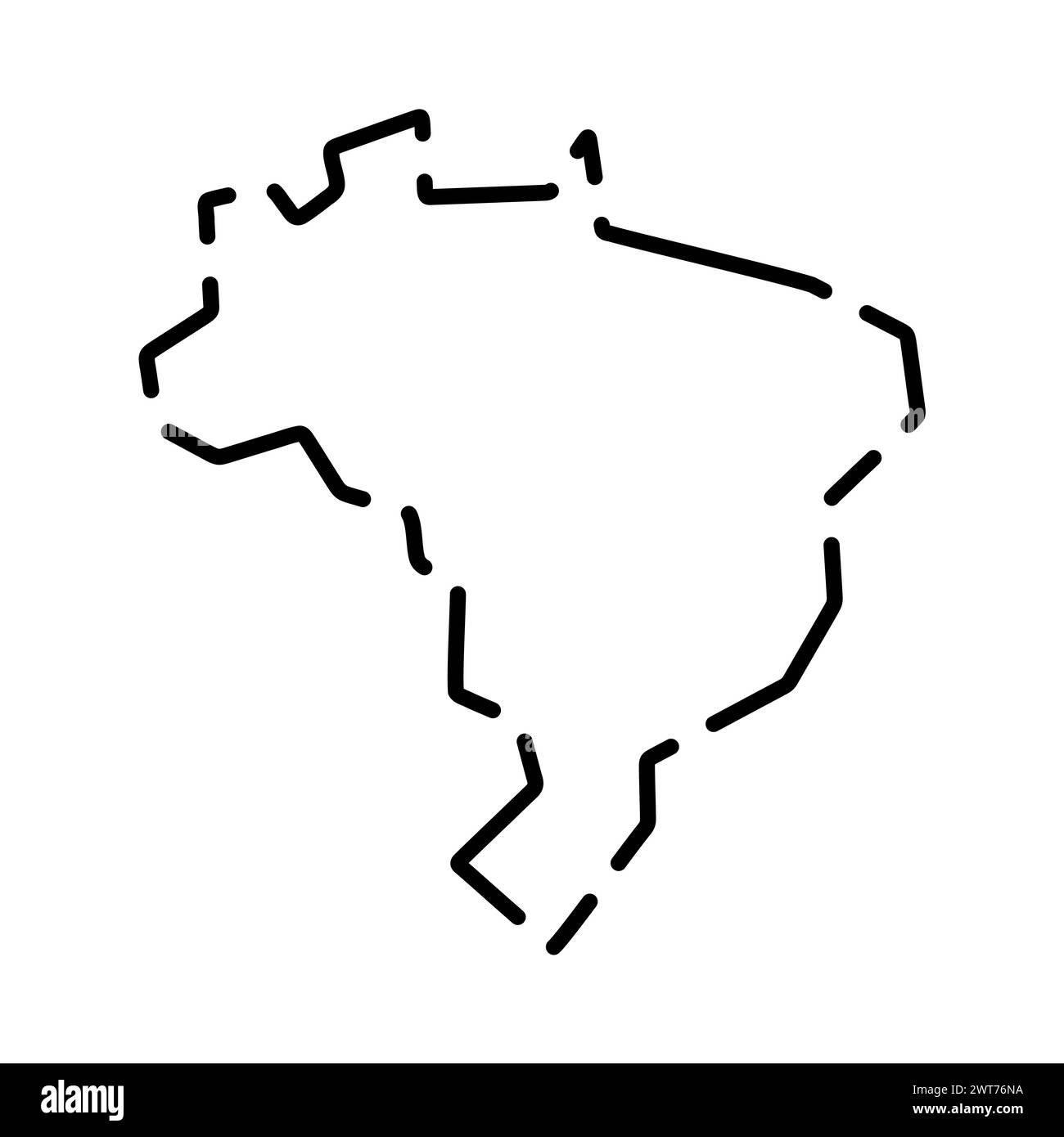 Brazil country simplified map. Black broken outline contour on white ...