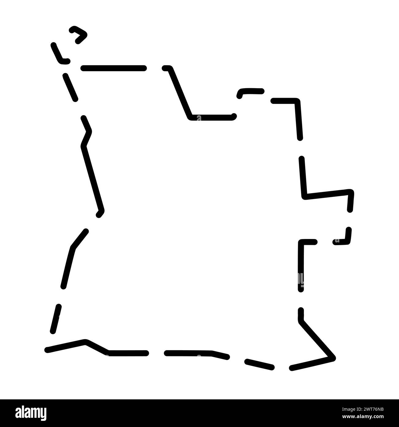 Angola country simplified map. Black broken outline contour on white ...