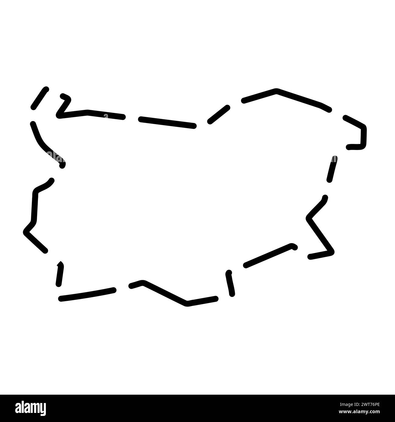 Bulgaria country simplified map. Black broken outline contour on white background. Simple vector ...