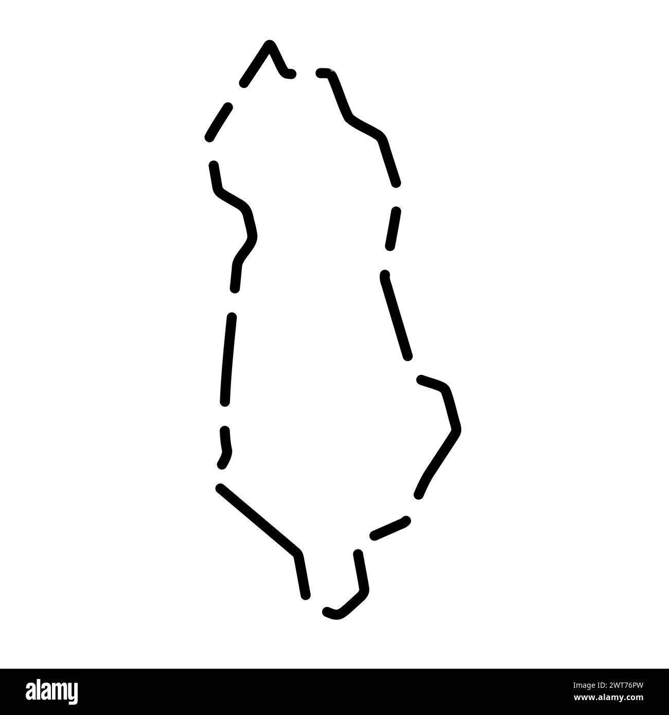Albania country simplified map. Black broken outline contour on white background. Simple vector ...