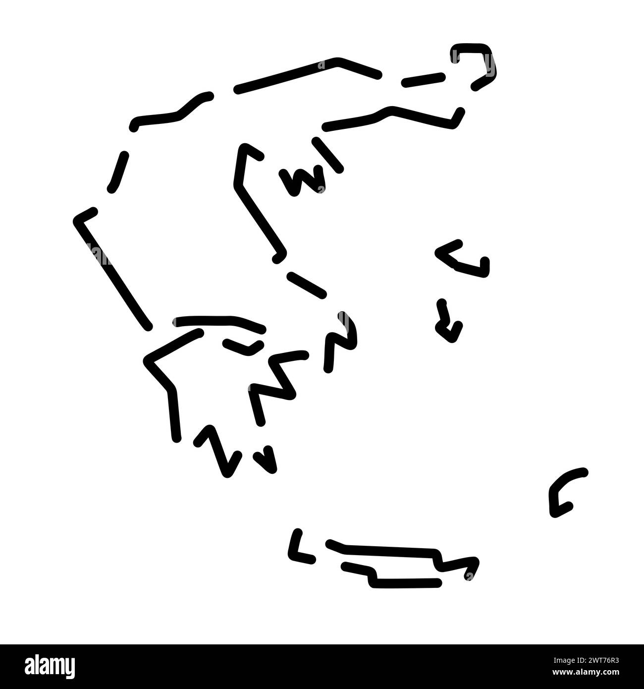 Greece country simplified map. Black broken outline contour on white ...