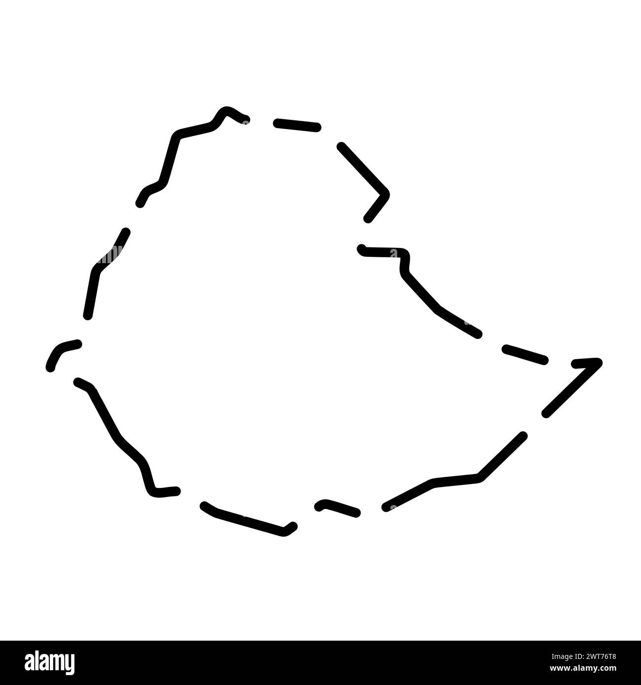 Ethiopia country simplified map. Black broken outline contour on white ...