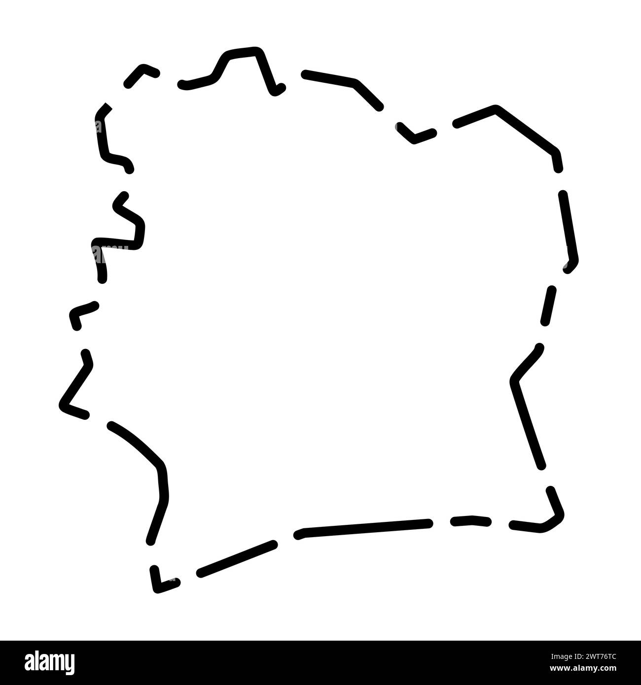 Ivory Coast country simplified map. Black broken outline contour on ...