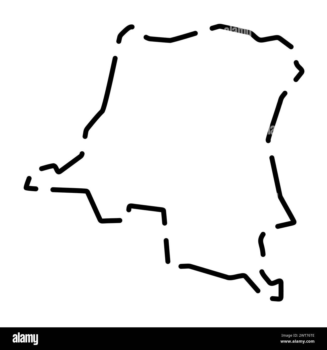 Democratic Republic of the Congo country simplified map. Black broken ...