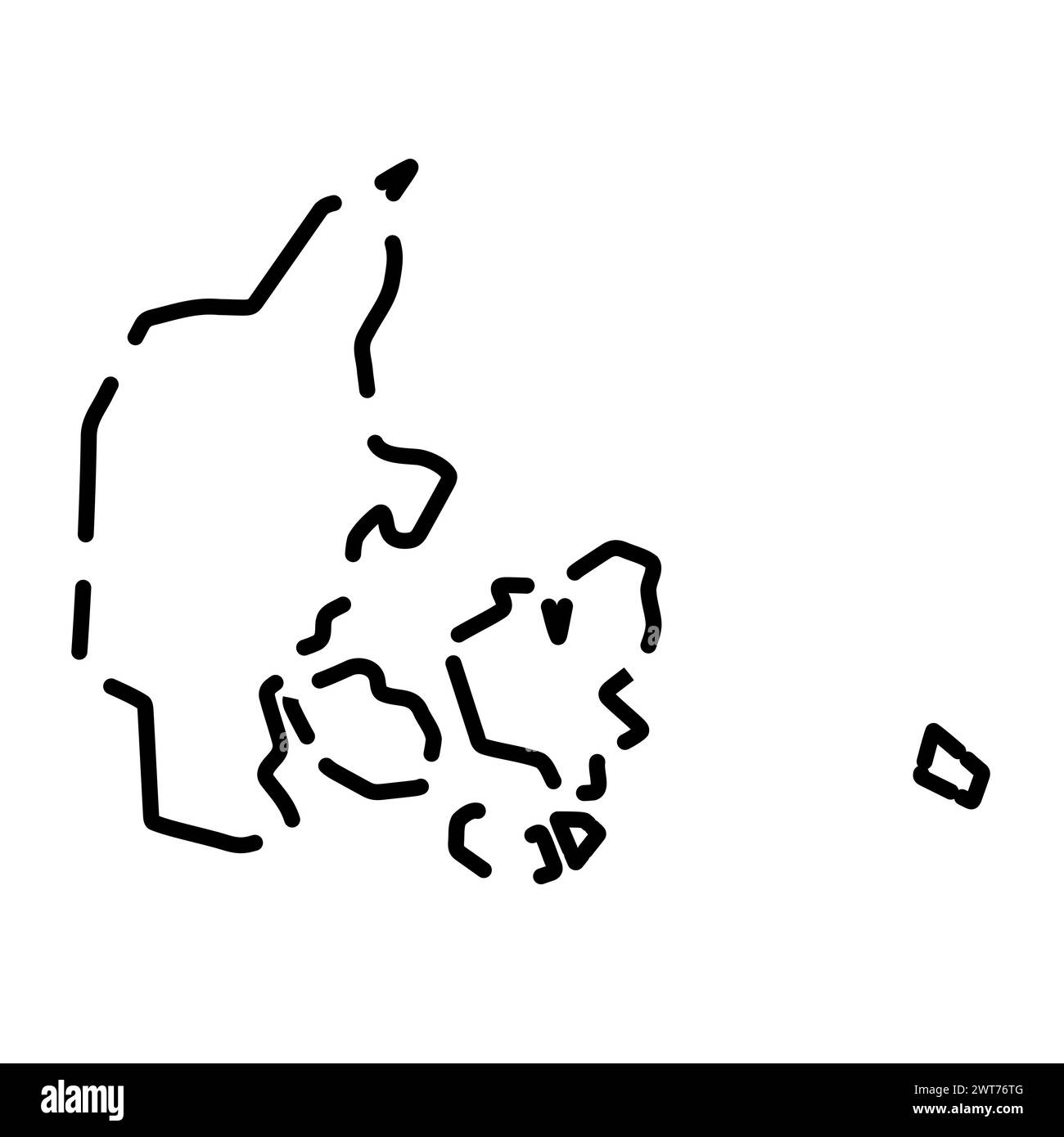 Denmark country simplified map. Black broken outline contour on white ...