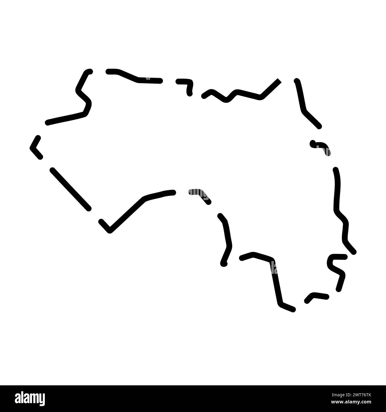 Guinea country simplified map. Black broken outline contour on white background. Simple vector ...