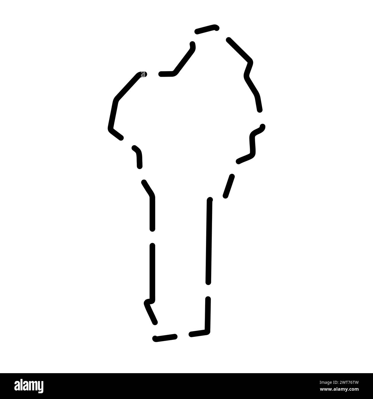 Benin country simplified map. Black broken outline contour on white background. Simple vector ...