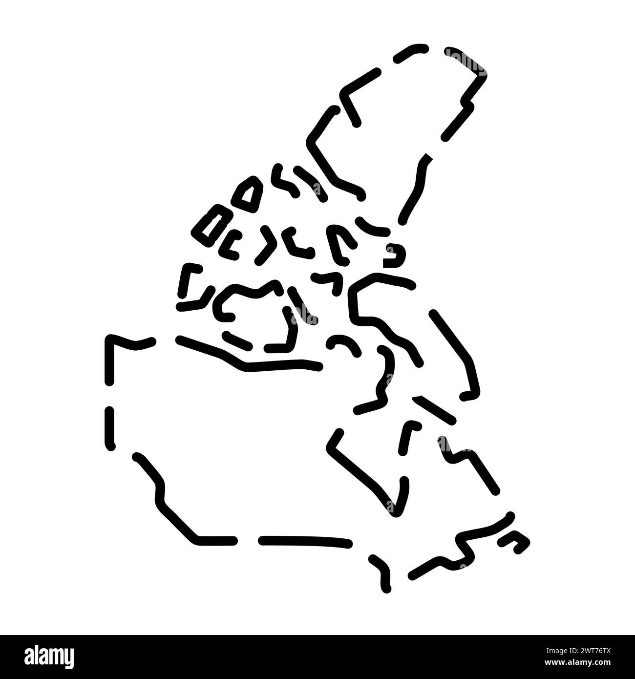 Canada country simplified map. Black broken outline contour on white ...