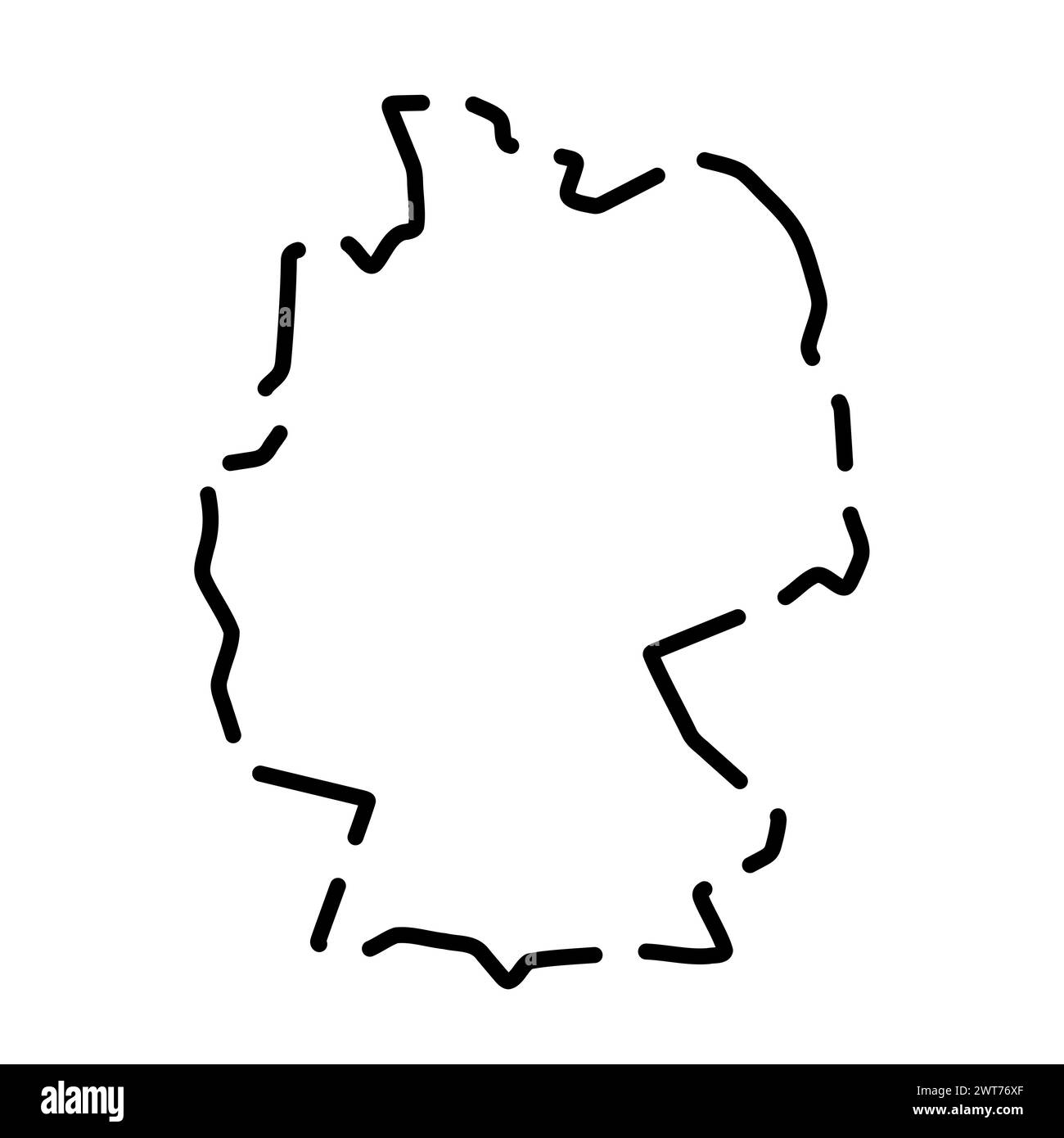 Germany country simplified map. Black broken outline contour on white ...