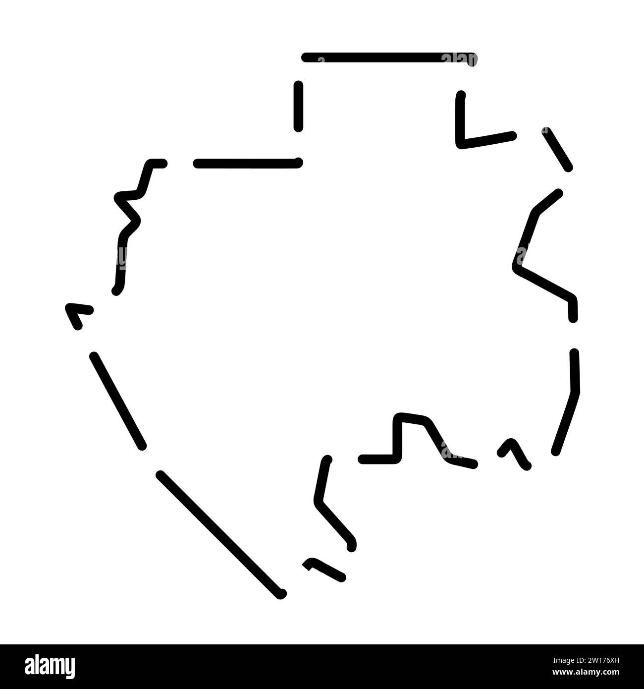 Gabon country simplified map. Black broken outline contour on white ...