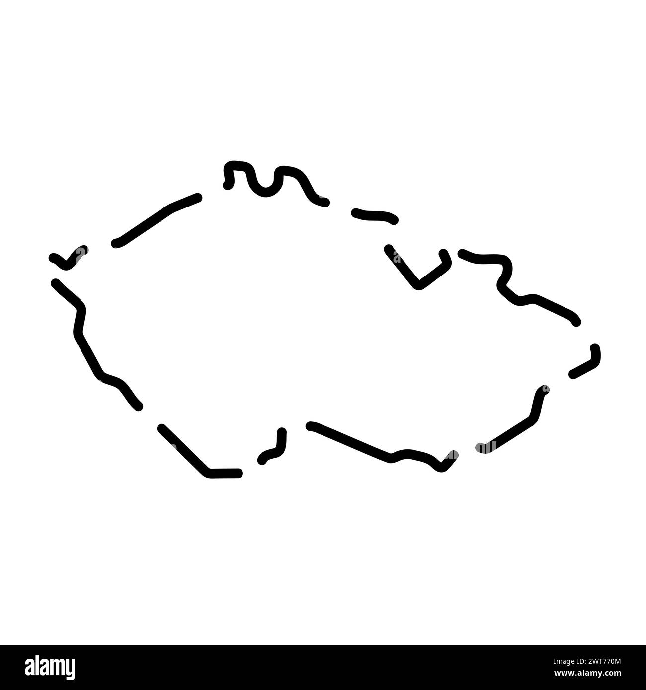 Czech Republic country simplified map. Black broken outline contour on ...