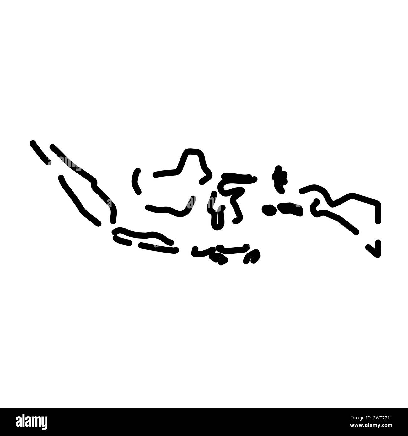 Indonesia country simplified map. Black broken outline contour on white ...