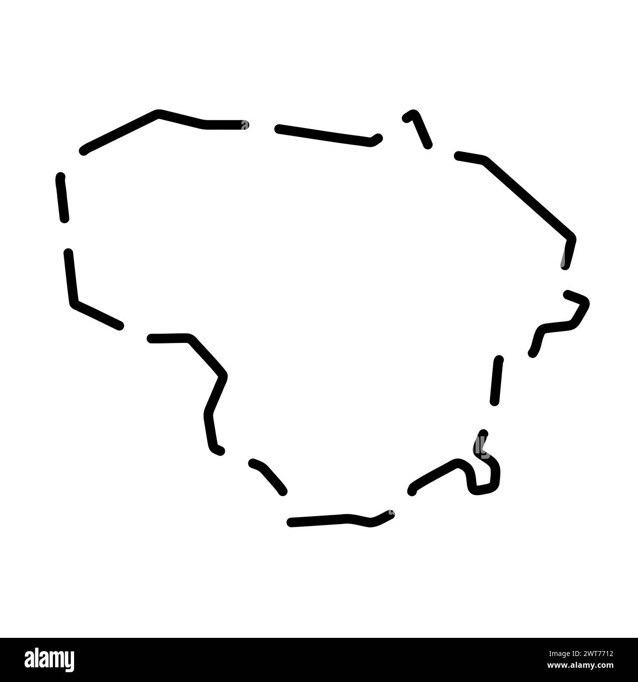 Lithuania country simplified map. Black broken outline contour on white ...