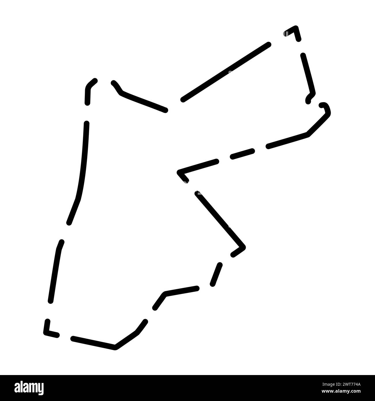 Jordan country simplified map. Black broken outline contour on white background. Simple vector ...