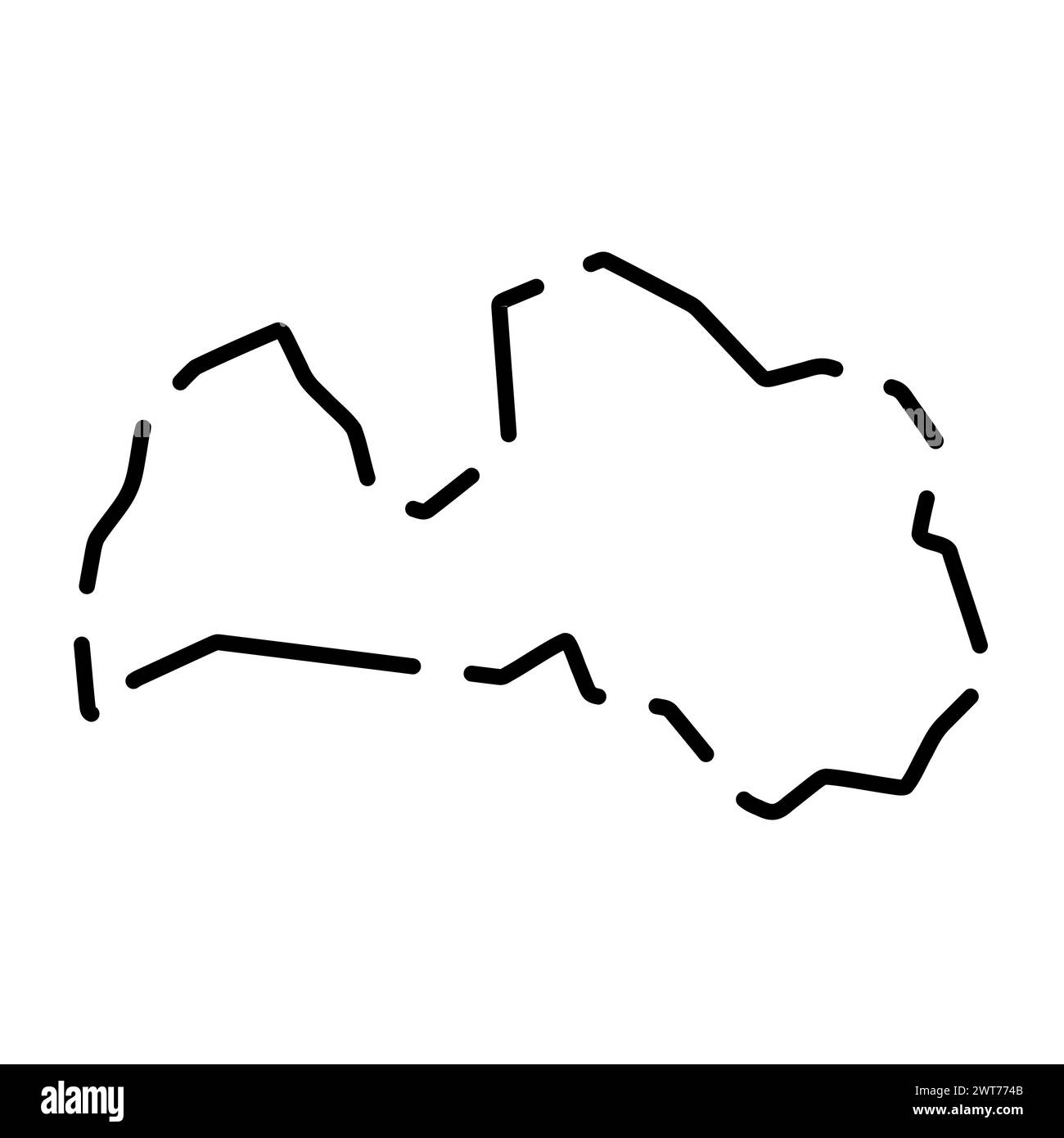 Latvia country simplified map. Black broken outline contour on white ...